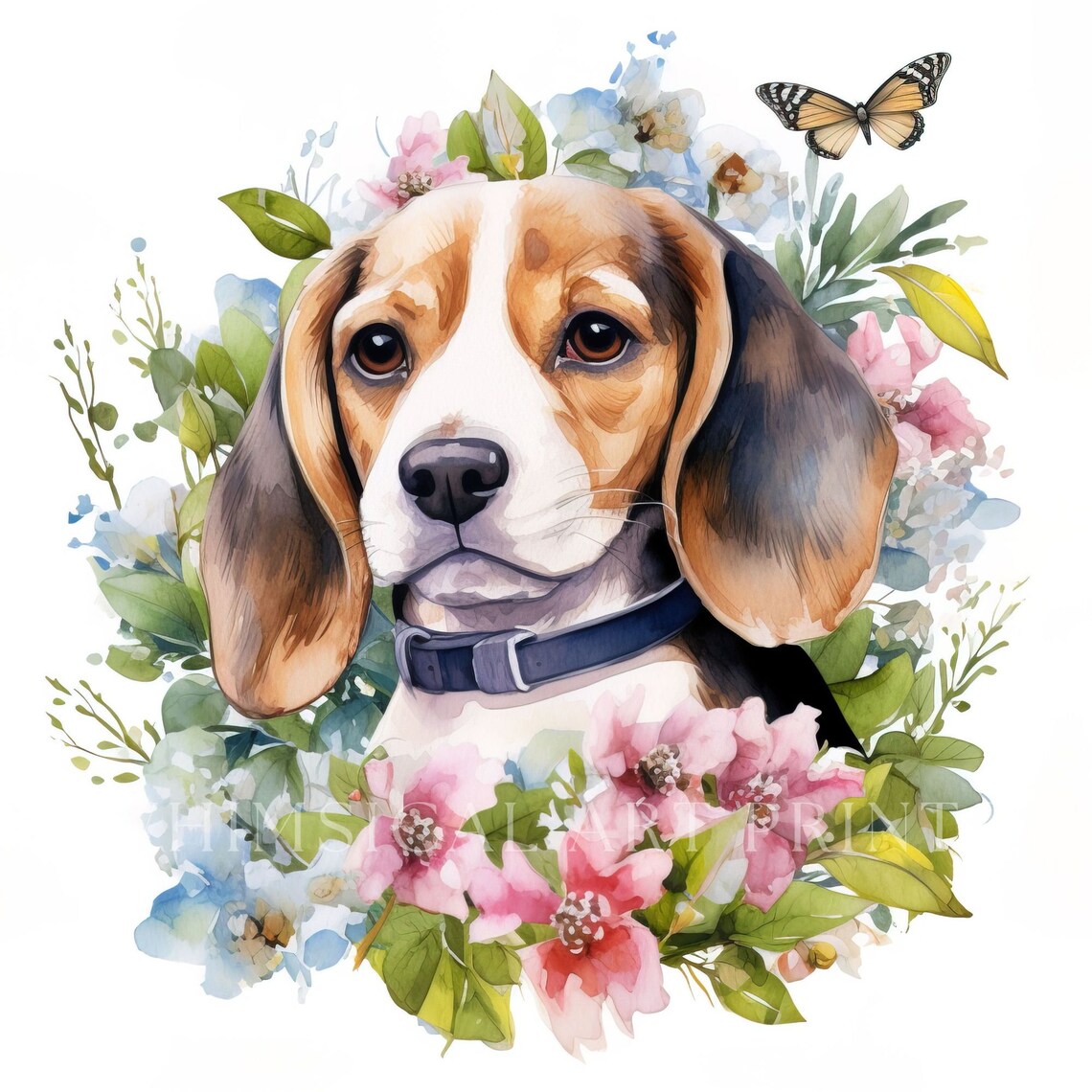 Cute Beagle Clipart Flowers Beagle in a Wreath Watercolor - Etsy