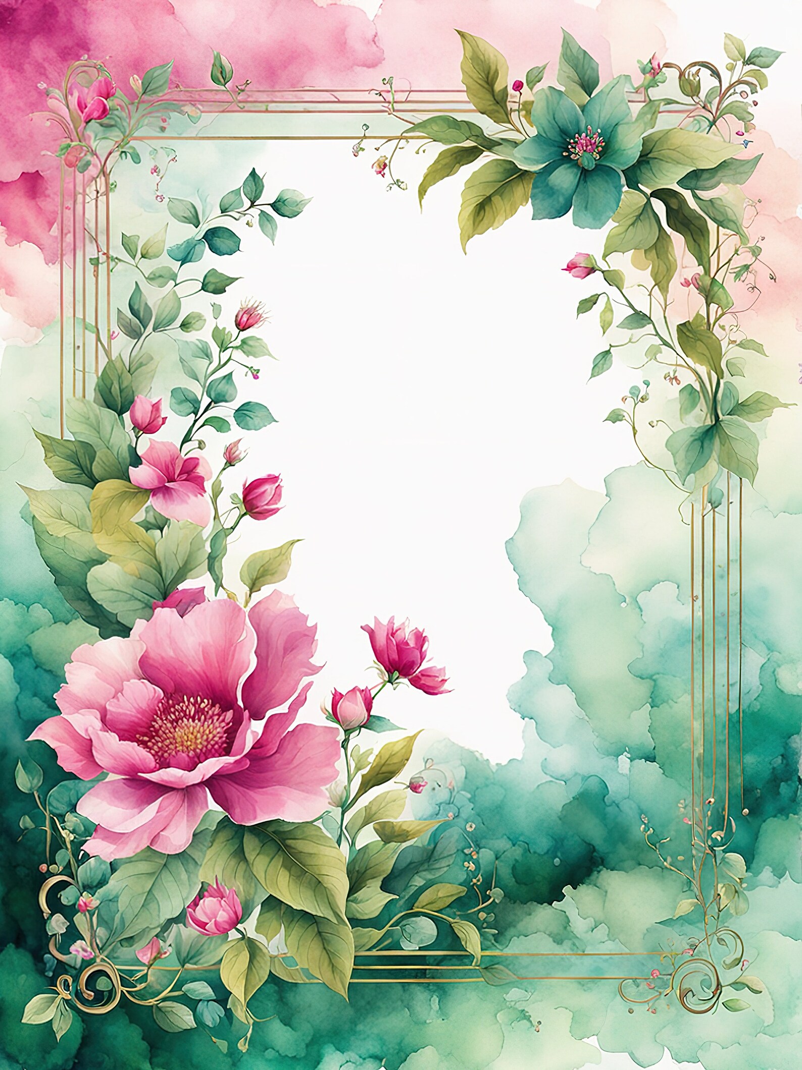 Watercolor Pink Flower Frame: Botanical Digital Paper Pack (10 Jpgs) - Etsy