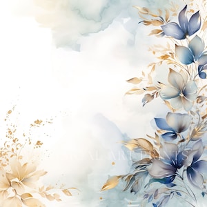 Dreamy Dusty Blue Digital Paper, Floral Background Graphics, Watercolor ...