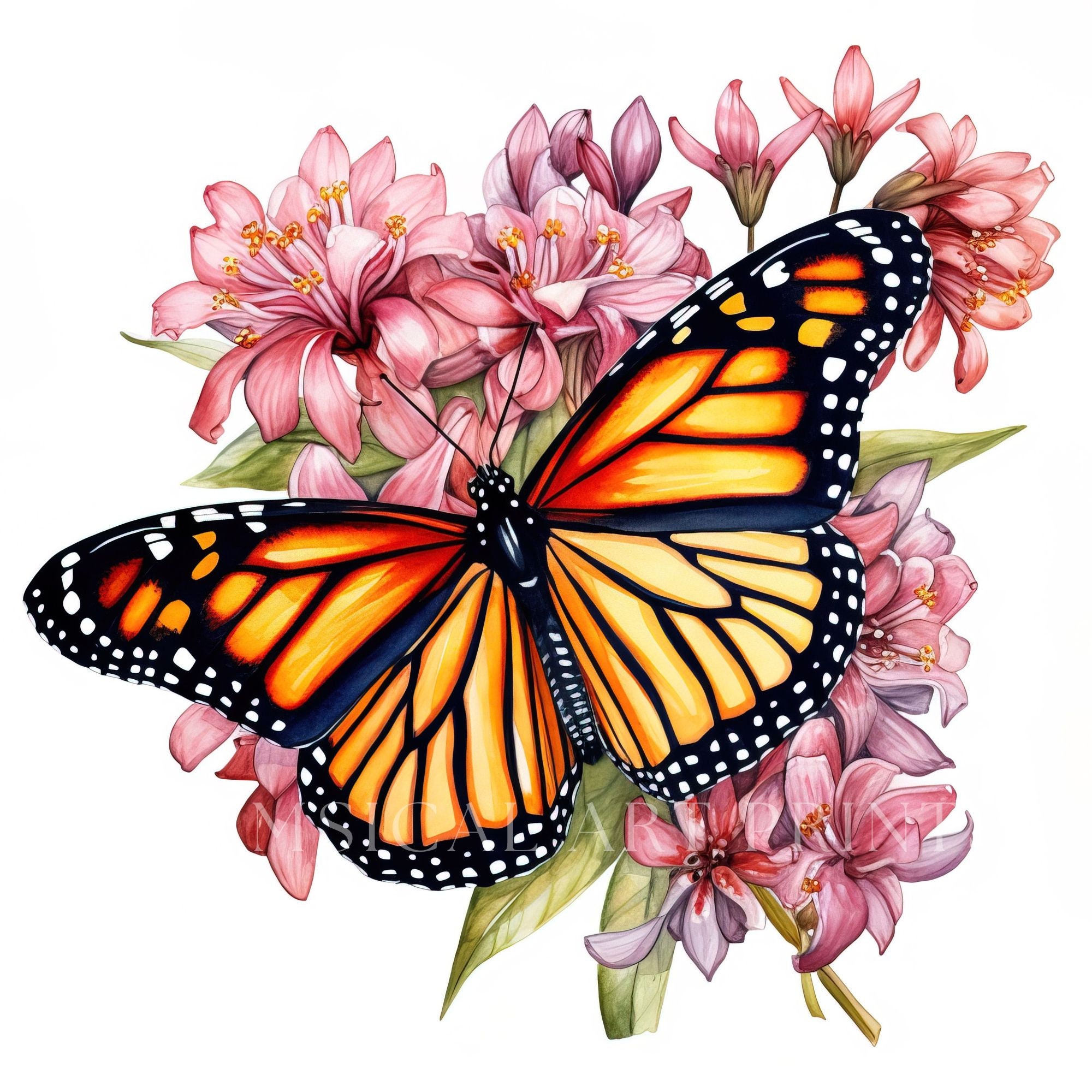 Monarch Butterfly Clipart Close-up Watercolor Clipart - Etsy