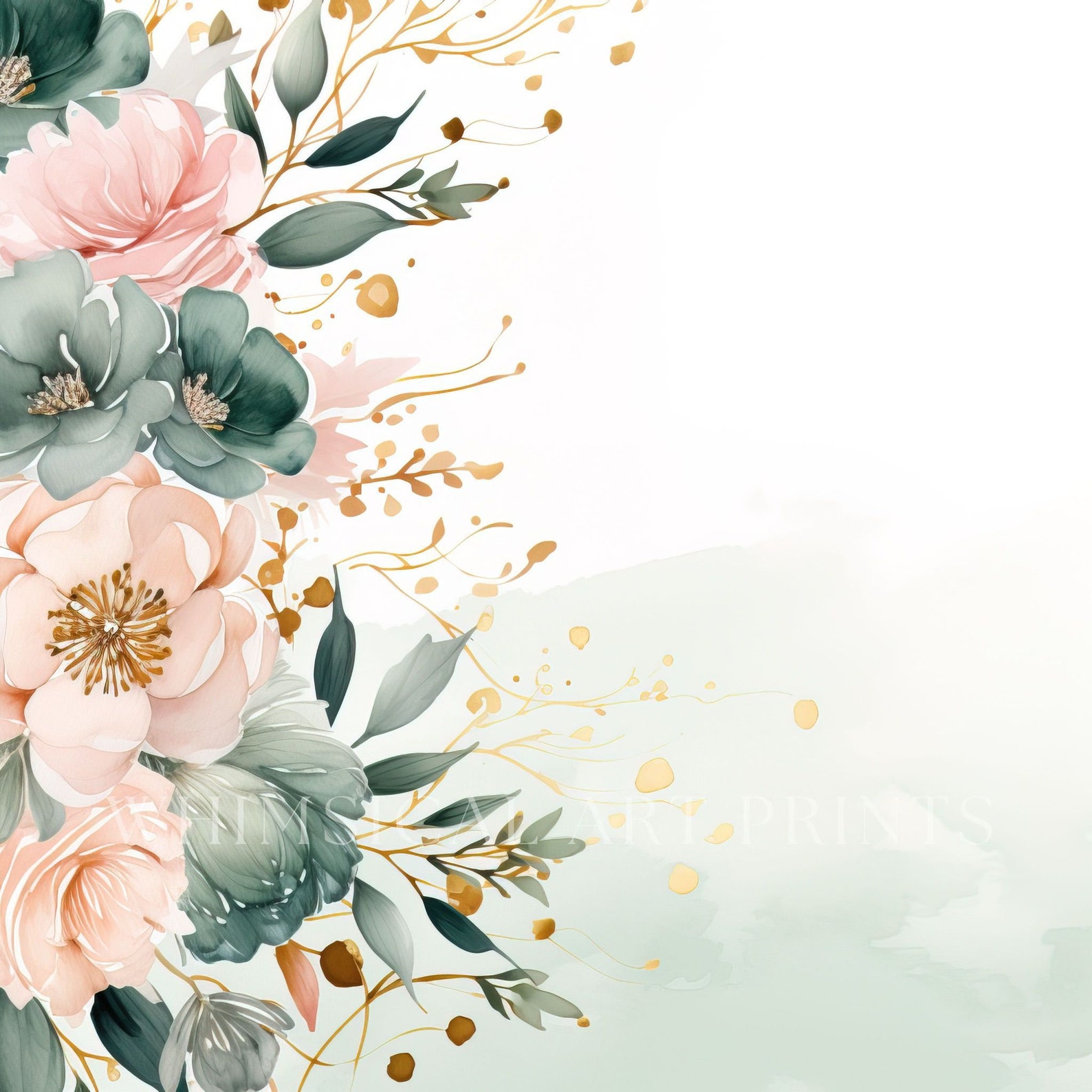 Light Pink Floral Digital Paper, Floral Background Graphics, Watercolor ...