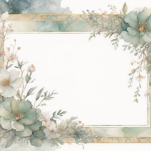 Calming Sage Watercolor Floral Frame Digital Paper Pack, Soft Sage ...