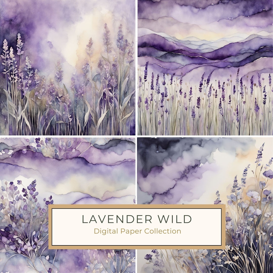 Lavender Wild Abstract Floral Digital Paper Set, Printable Watercolor ...