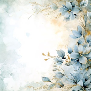 Dusty Blue Floral Digital Paper: Watercolor Flower Graphics (JPG, 300 ...