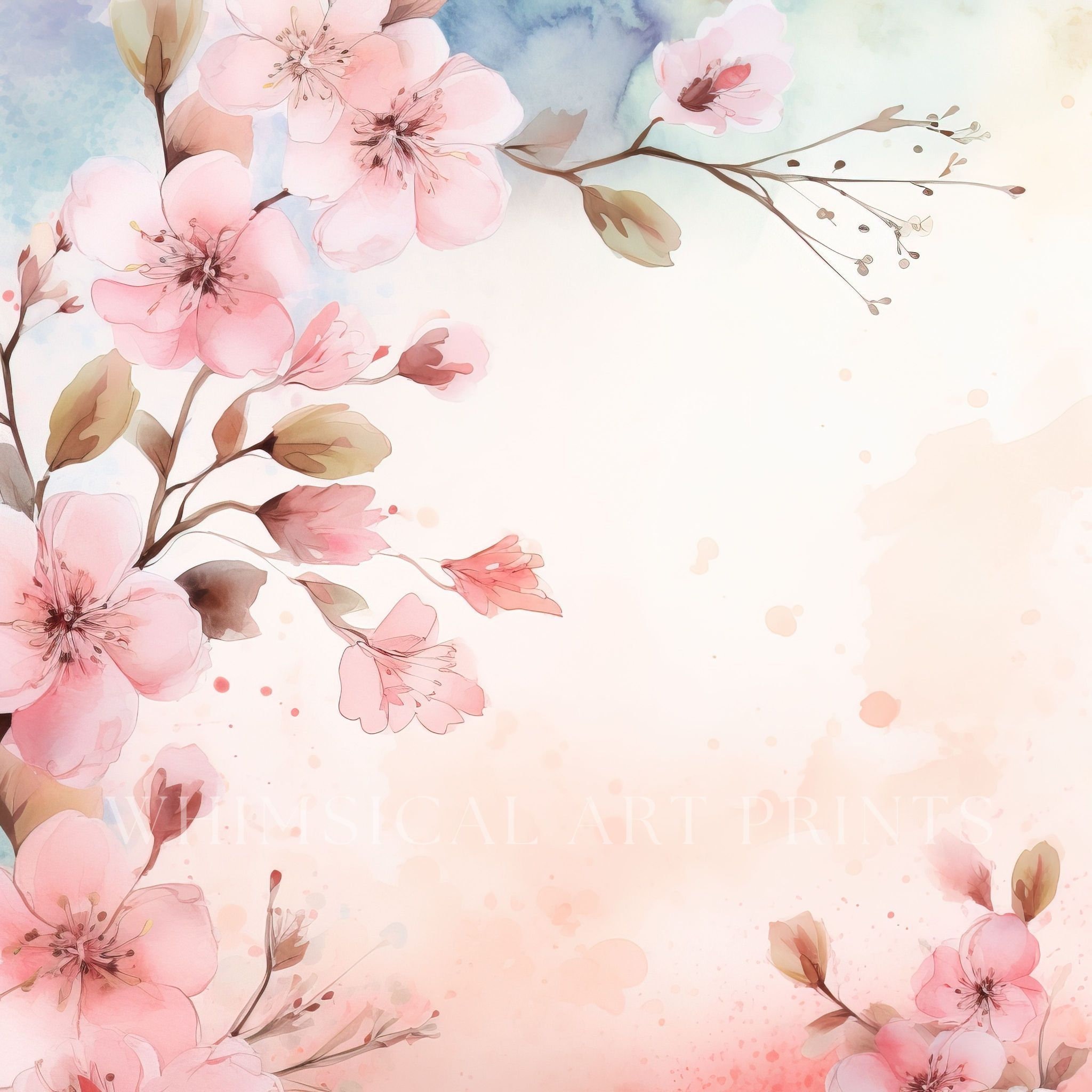 Sakura, Cherry Blossoms Digital Paper, Background Graphics, Watercolor ...