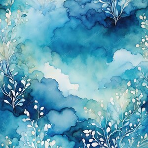 Blue Skylight Bohemian Floral Digital Paper Set, Sky Blue and White ...