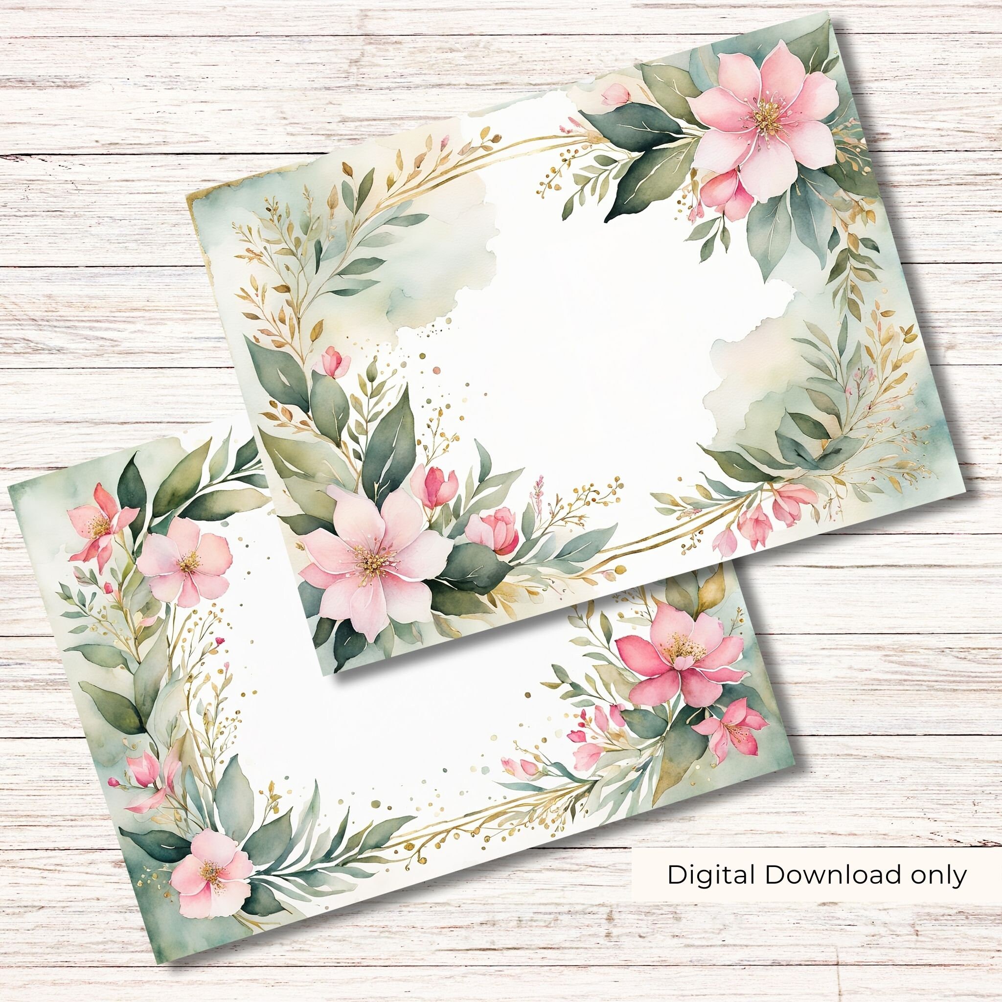 Watercolor Floral Digital Paper Pack: Sage Green & Pink (10 Jpgs) - Etsy