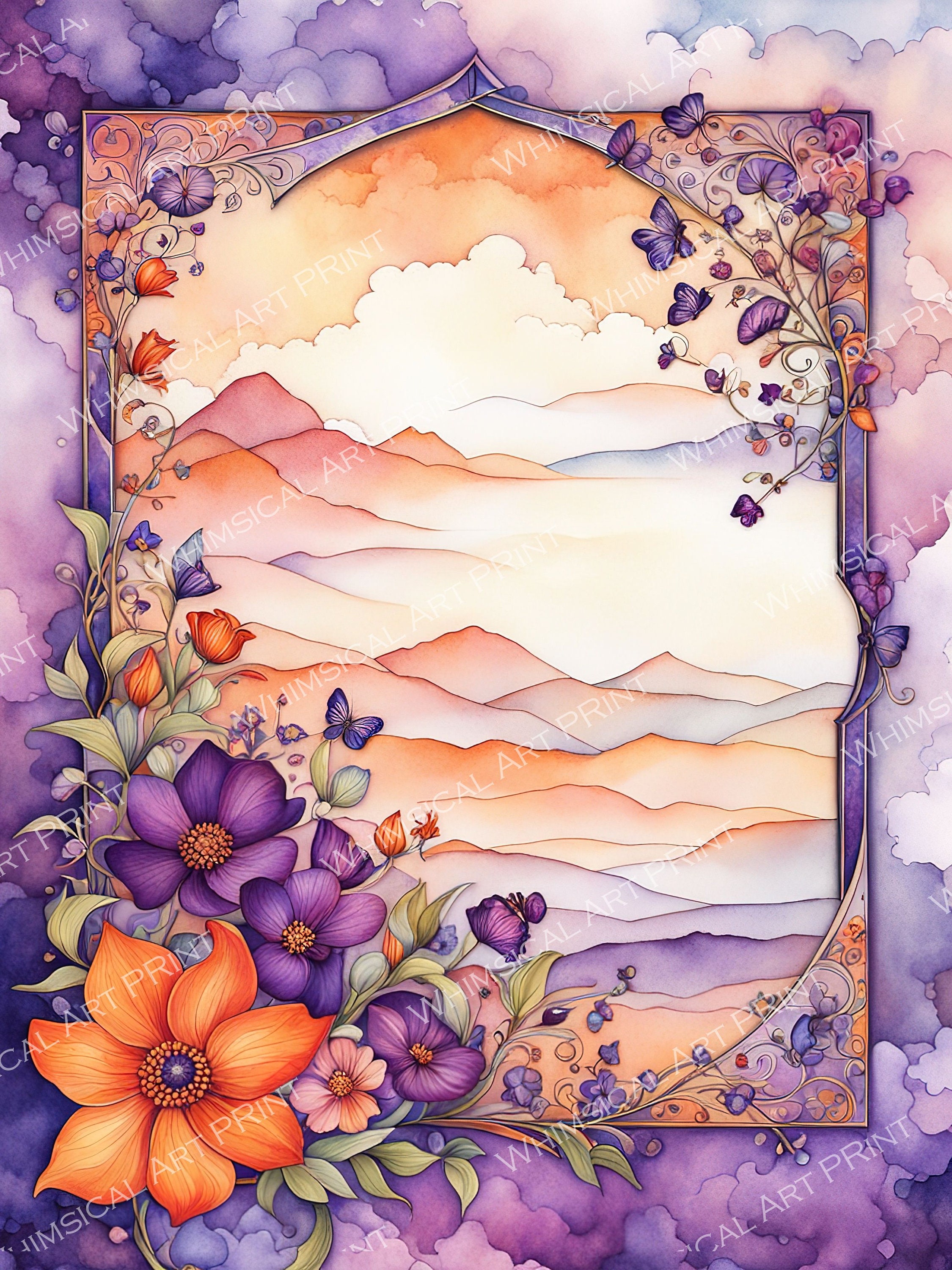 Watercolor Floral Digital Paper: Purple & Orange Flowers (10 Jpgs) - Etsy