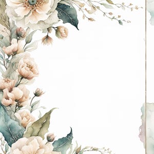 Watercolor Cream Floral Frame Digital Paper, 10 JPG, Sage Green & Beige ...