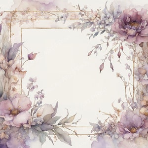 Purple Floral Watercolor Digital Paper Pack: Abstract Art Borders for ...