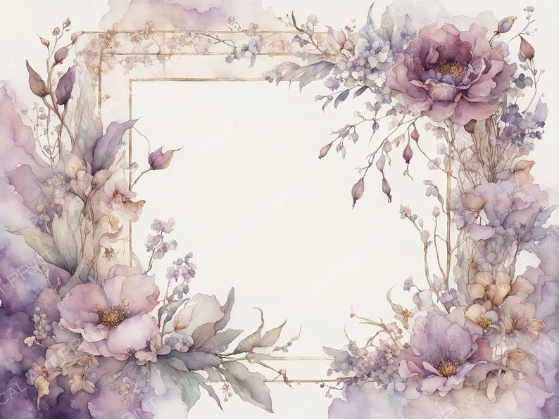 Purple Floral Watercolor Digital Paper Pack: Abstract Art Borders for ...