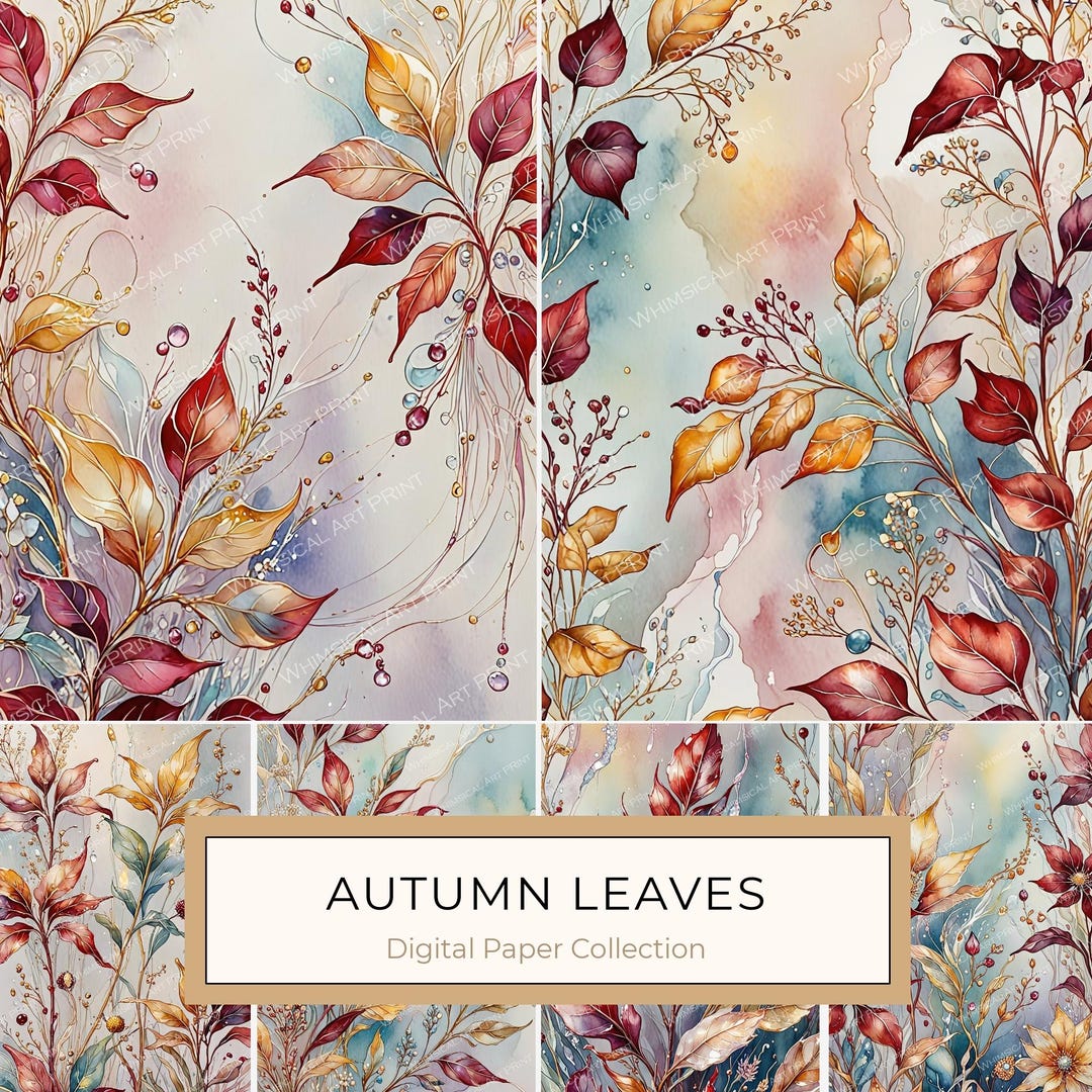 Watercolor Autumn Leaves Digital Paper: Earthy Scrapbook Backgrounds ...