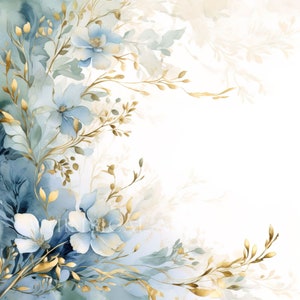 Dusty Blue Floral Digital Paper: Watercolor Flower Graphics (JPG, 300 ...