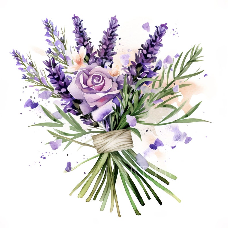 Lavender Clipart, Lavender Flower Clipart, Bridal Bouquet, Watercolor ...