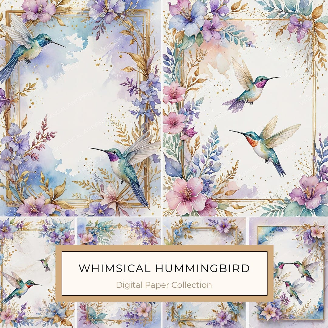 10 Whimsical Watercolor Hummingbirds in Soft Pastels, Digital Art Set ...