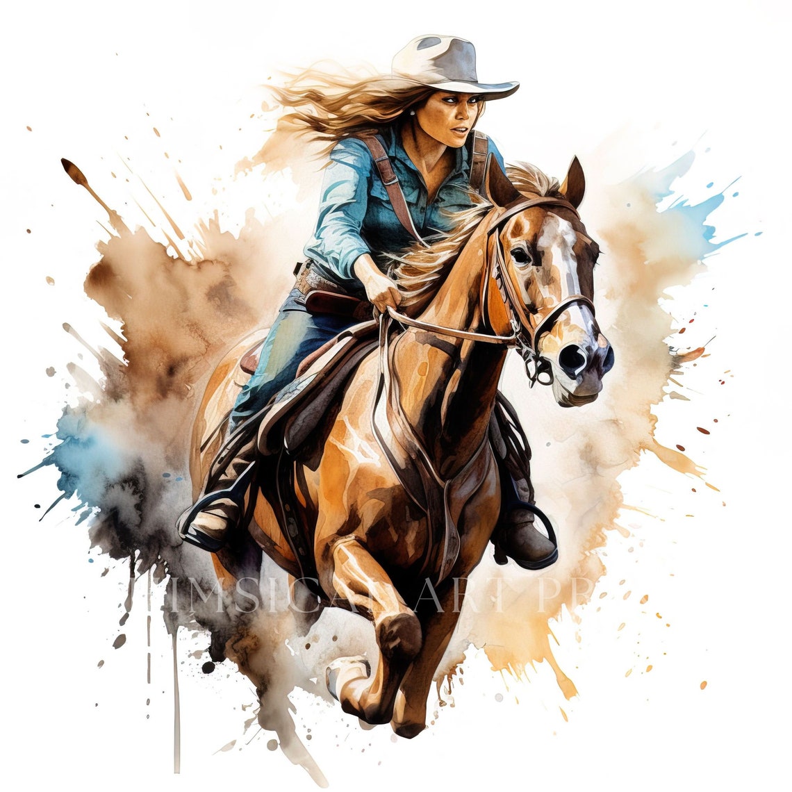 Barrel Racer and Horse Clipart, Horseback Riding Clipart, Watercolor ...