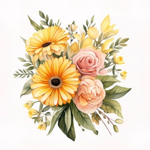 Yellow Daisy Watercolor Clipart: Floral PNG JPG (digital Download) - Etsy