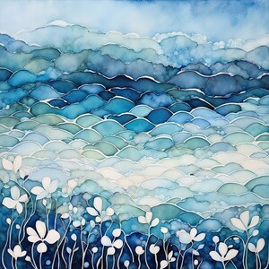 Blue Skylight Bohemian Floral Digital Paper Set, Sky Blue and White ...