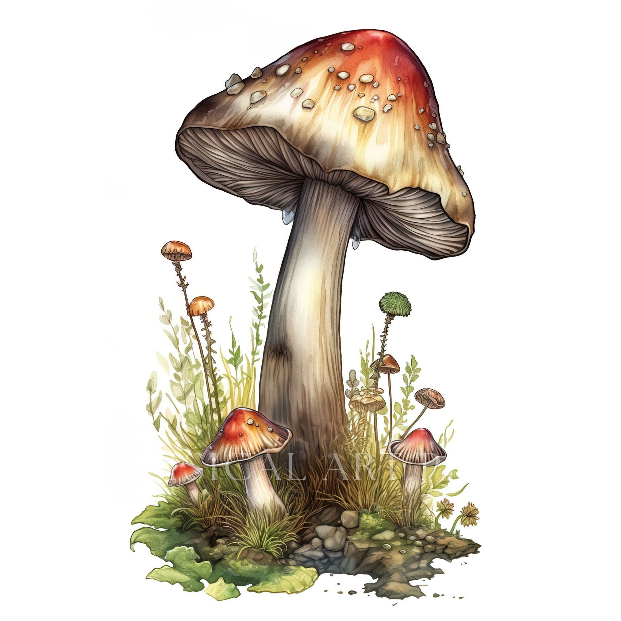Watercolor Mushroom Clipart: Woodland Illustration (PNG JPG Digital ...