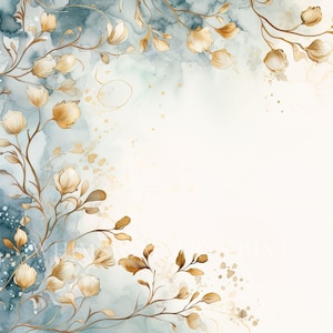 Dusty Blue Floral Digital Paper: Watercolor Flower Graphics (JPG, 300 ...