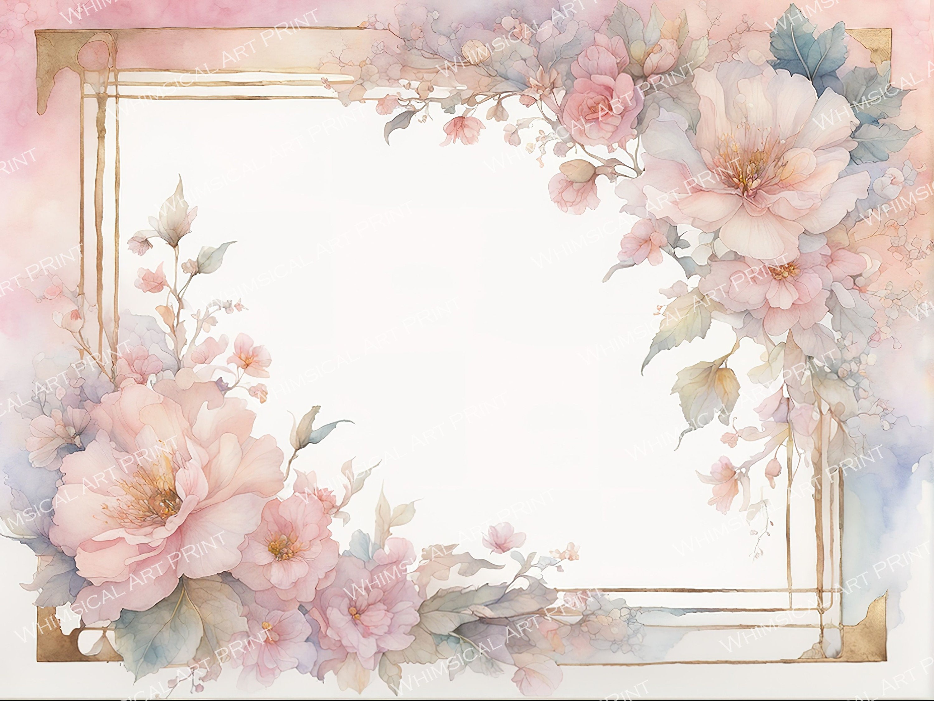 Soft Pink Watercolor Floral Frame Digital Paper Pack, Dreamy Light Pink ...