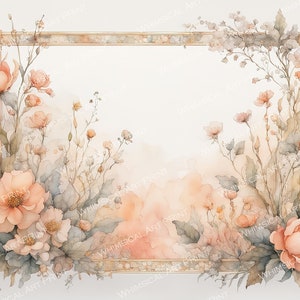 Watercolor Style Dusty Peach Floral Frame Digital Paper Pack, Page ...
