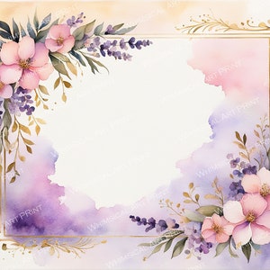 Watercolor Floral Frame Digital Paper Pack: Purple & White (10 Jpgs ...