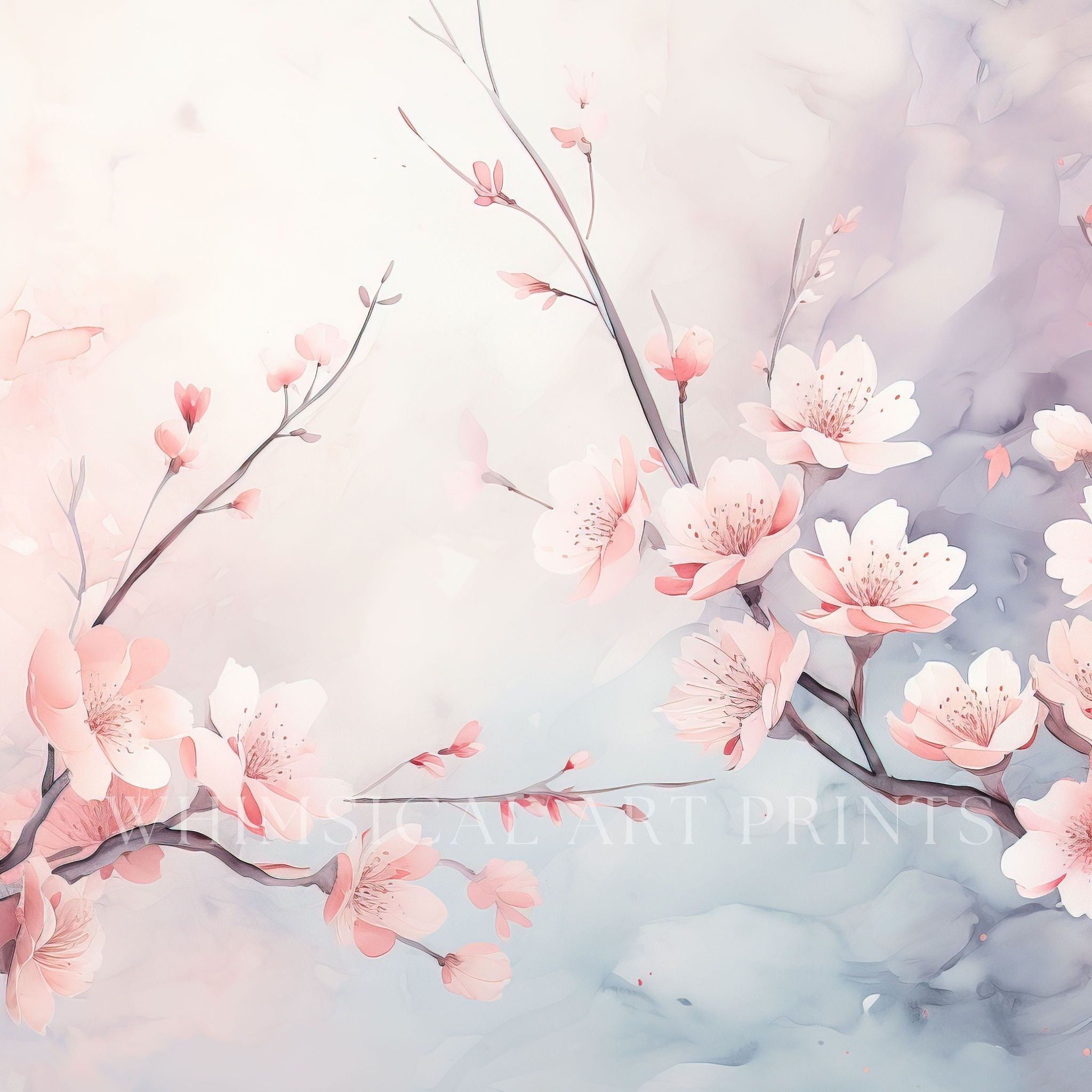 Sakura, Cherry Blossoms Digital Paper, Background Graphics, Watercolor ...