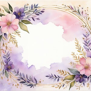 Watercolor Floral Frame Digital Paper Pack: Purple & White (10 Jpgs ...