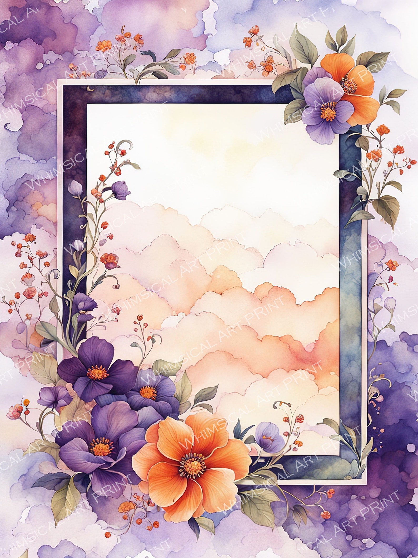 Watercolor Floral Digital Paper: Purple & Orange Flowers (10 Jpgs) - Etsy