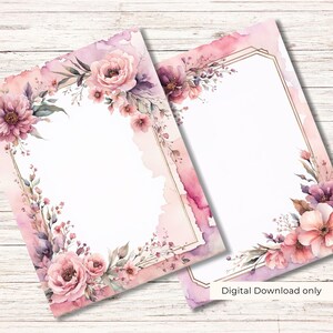 Watercolor Wildflower Frame Digital Paper, 10 JPG Pink Purple Flowers ...