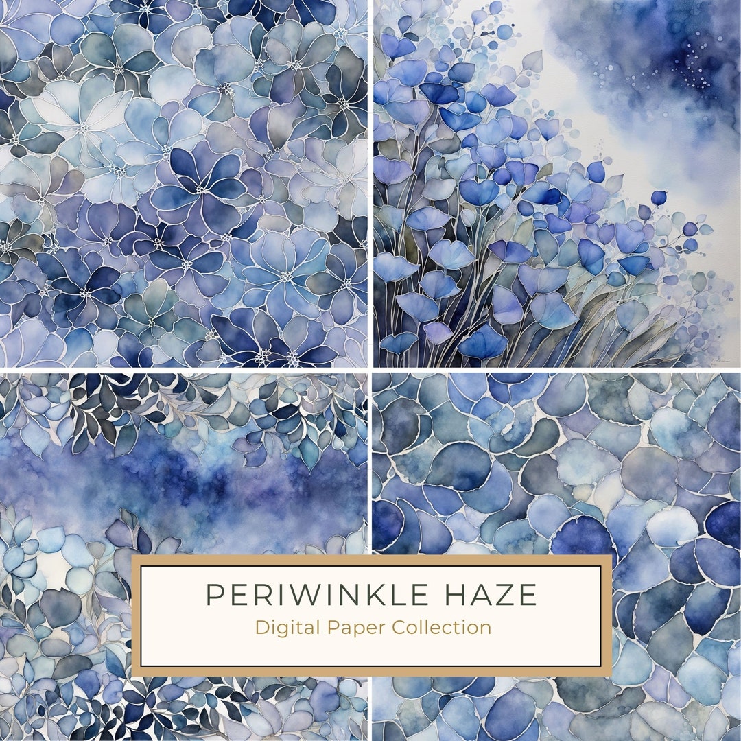 Periwinkle Haze Abstract Floral Digital Paper Set, Printable Watercolor ...