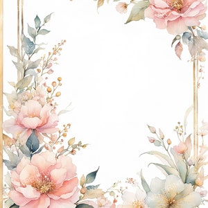 Watercolor Pink and Blue Pastel Border Digital Paper, Botanical Frame ...