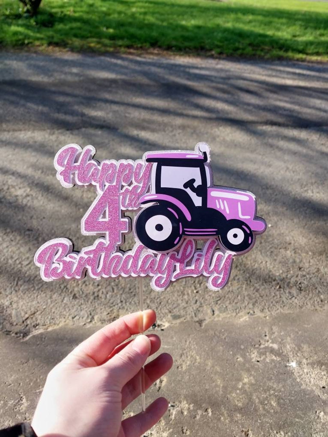 Tractor Cake Topper, Birthday, Personalised Party Supplies, Pink ...
