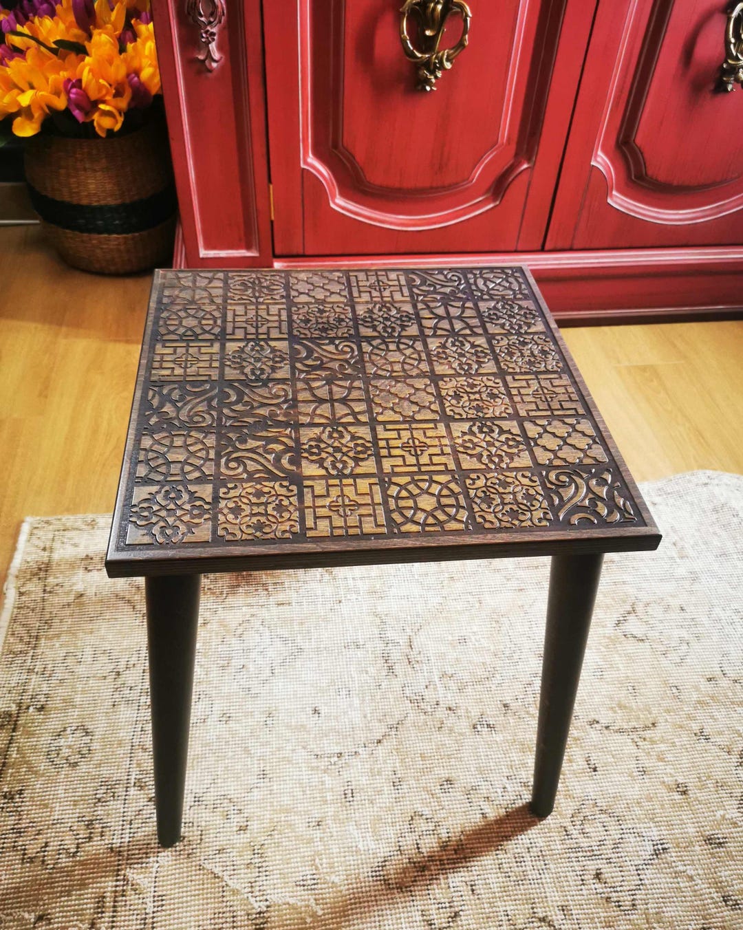 Laser Engraved Coffee Table: Handmade Birch Wood Side Table - Etsy