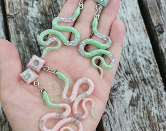 Green and Gold Snake Earrings. Statement Beaded Earrings. - Etsy