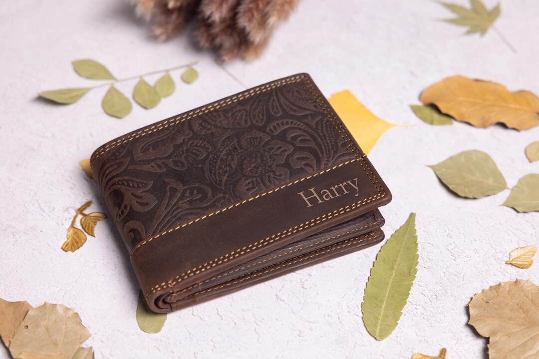 Personalised Flower Embossed Designer Mens Wallet, Genuine Soft Black ...