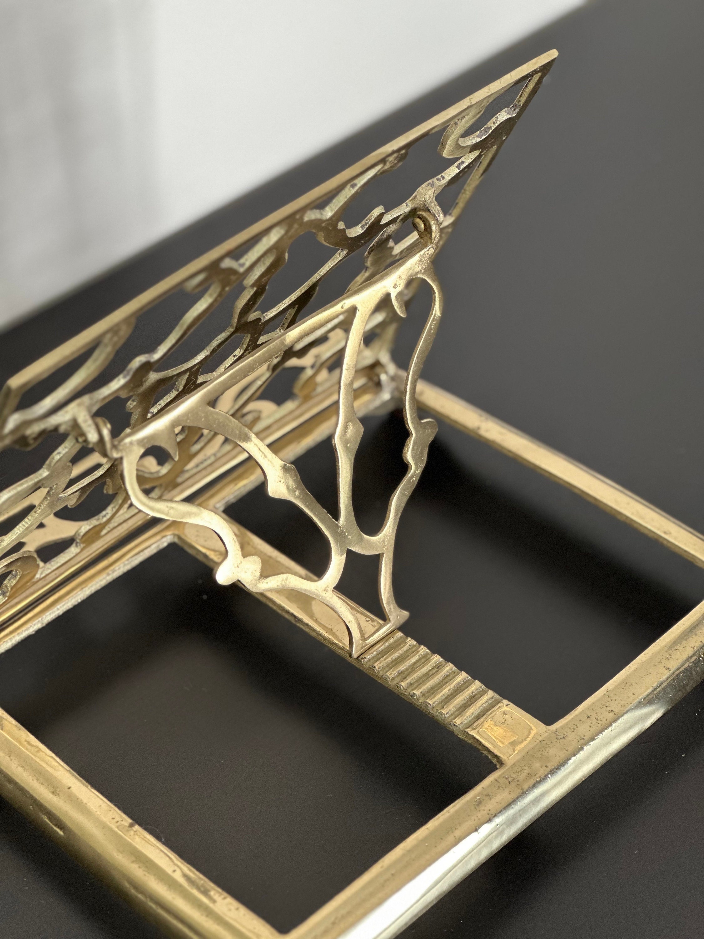 Vintage Solid Brass Book Stand / Book Holder /adjustable Stand /folding ...