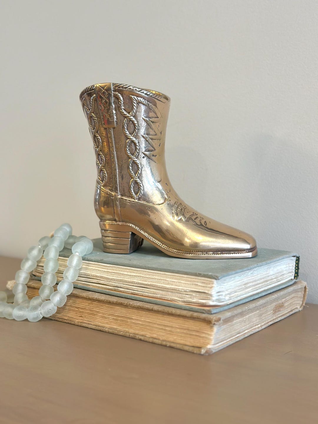 6 Vintage Brass Cowboy Boot With Raised Details / Brass Figurine ...