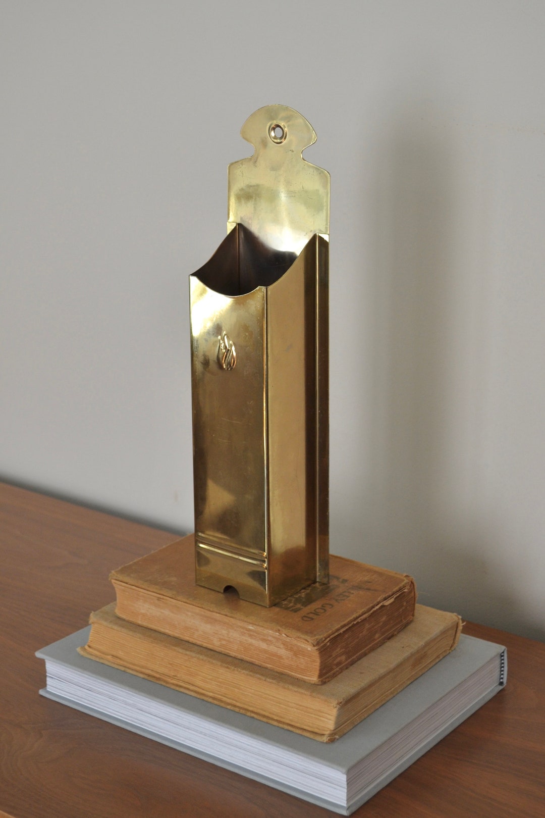 Vintage Tall Brass Matchstick Holder / Wall Mount / Wall Pocket / Match ...