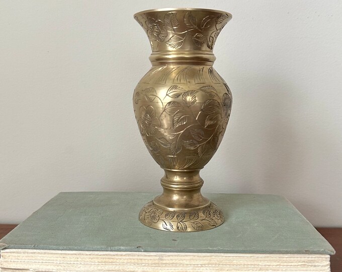 Small VTG Brass Vase With Etched Floral Details / Chinese Brass / Boho ...