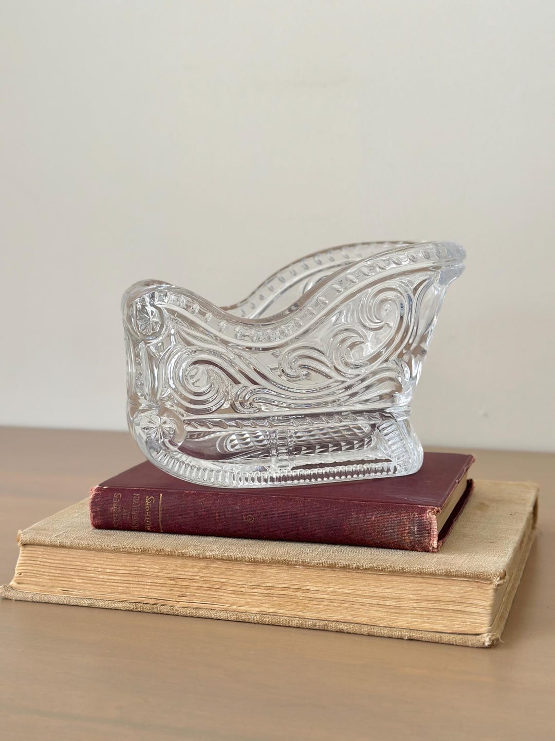 Small Vintage Cut Glass Christmas Sleigh / 24% Lead Crystal Sleigh ...