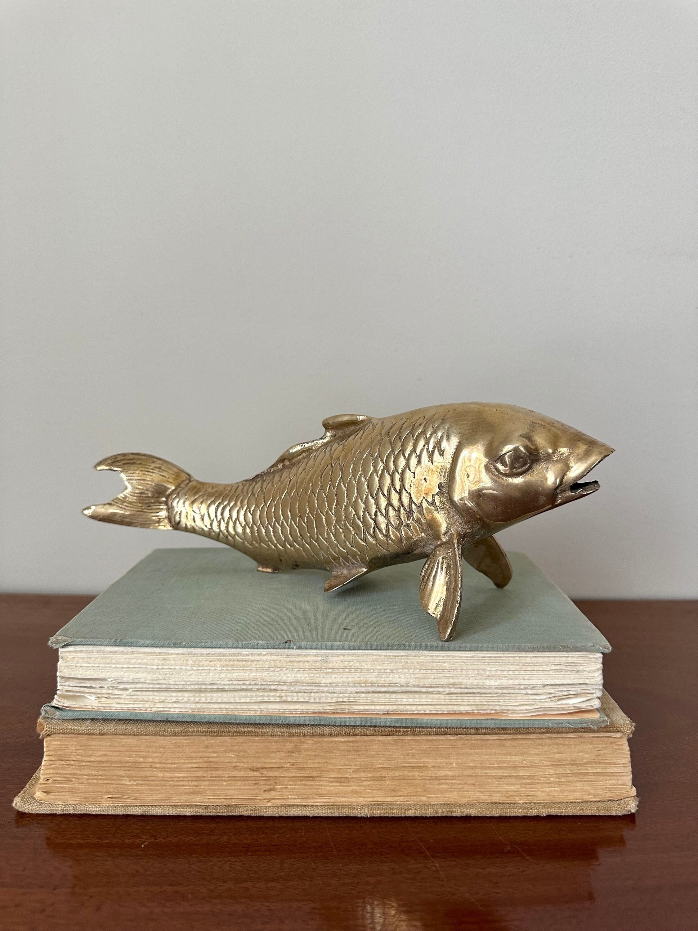 Vintage Large Brass Fish / Vintage Brass Animal Figurine / Brass ...