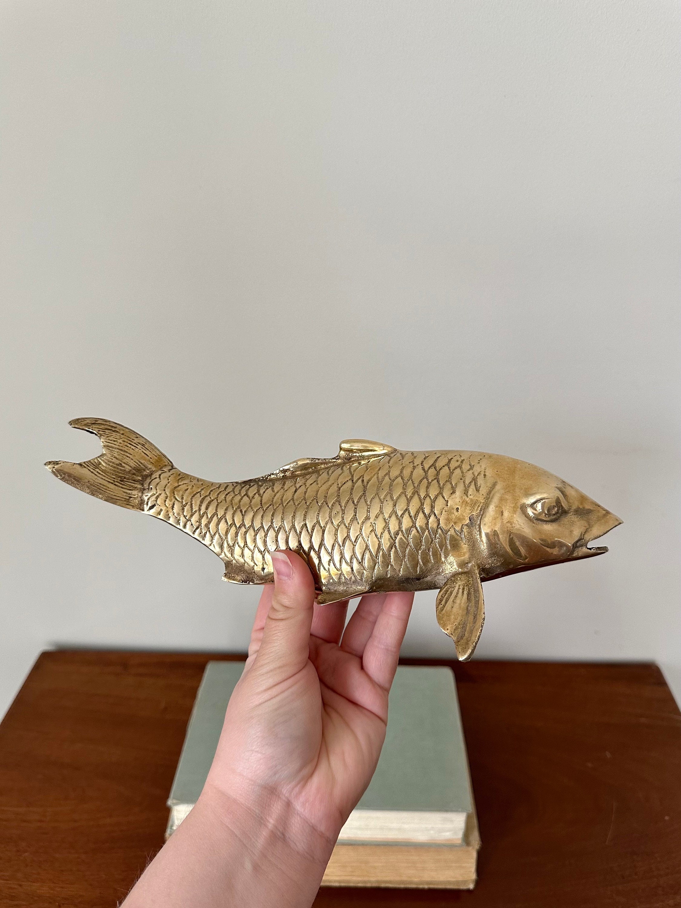 Vintage Large Brass Fish / Vintage Brass Animal Figurine / Brass ...