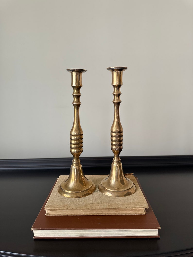 Pair of Vintage Brass Candlesticks / Large Candlestick Holders - Etsy