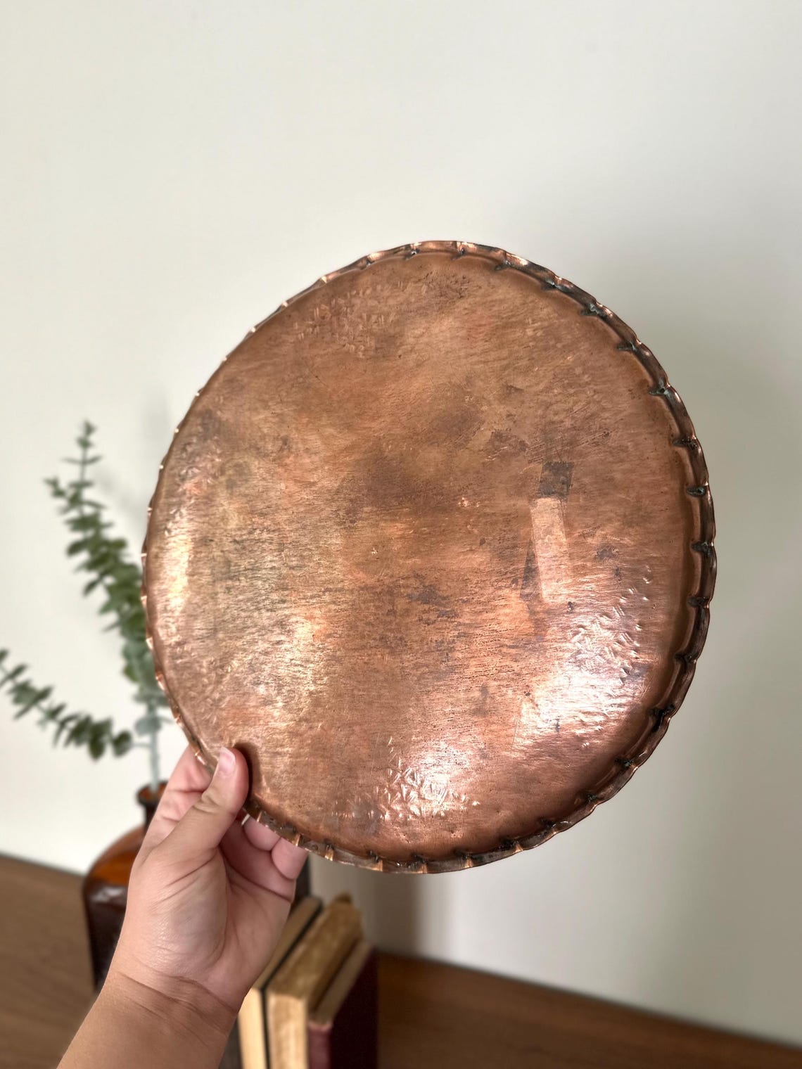 Unique Vintage Etched Copper Tray With Scalloped Edge / Boho Decor - Etsy