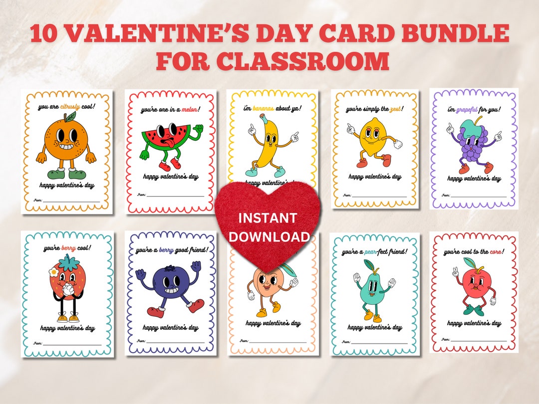 Printable Fruit Valentine's Day Cards Bundle for Classroom | Kids ...