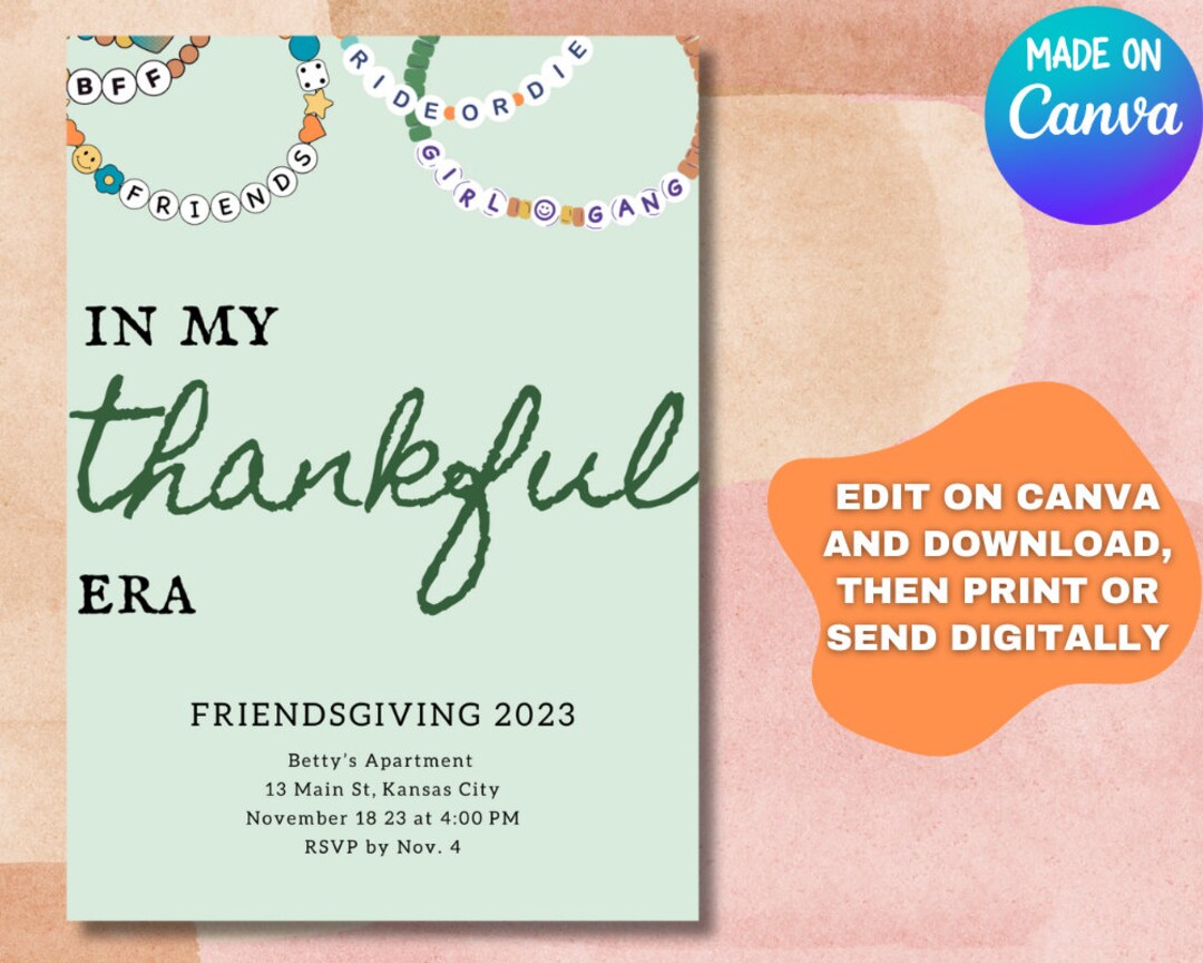 Taylor Swift Eras Friendsgiving Invitation "in My Thankful Era ...