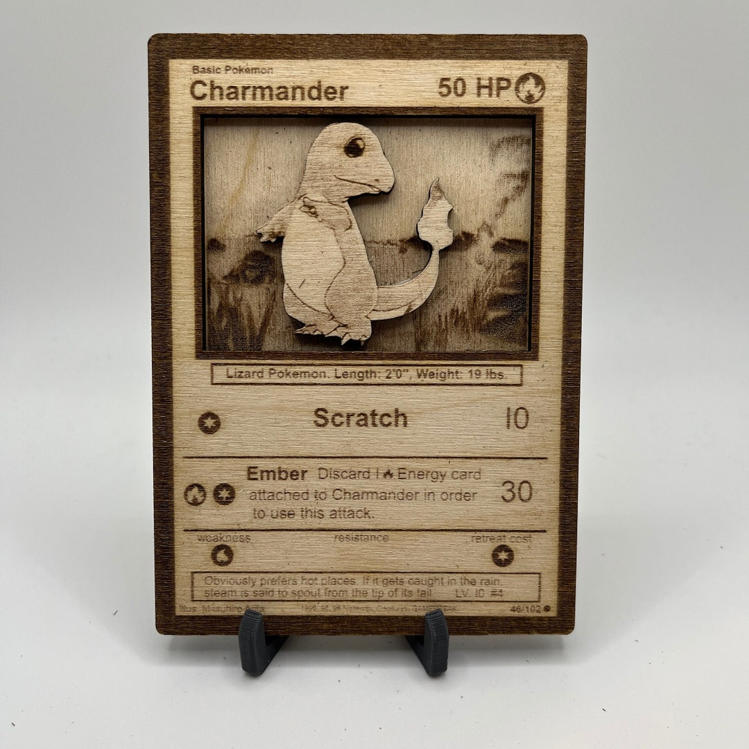 Laser Engraved Wood Stacked Pokémon Card - Charmander - Etsy UK