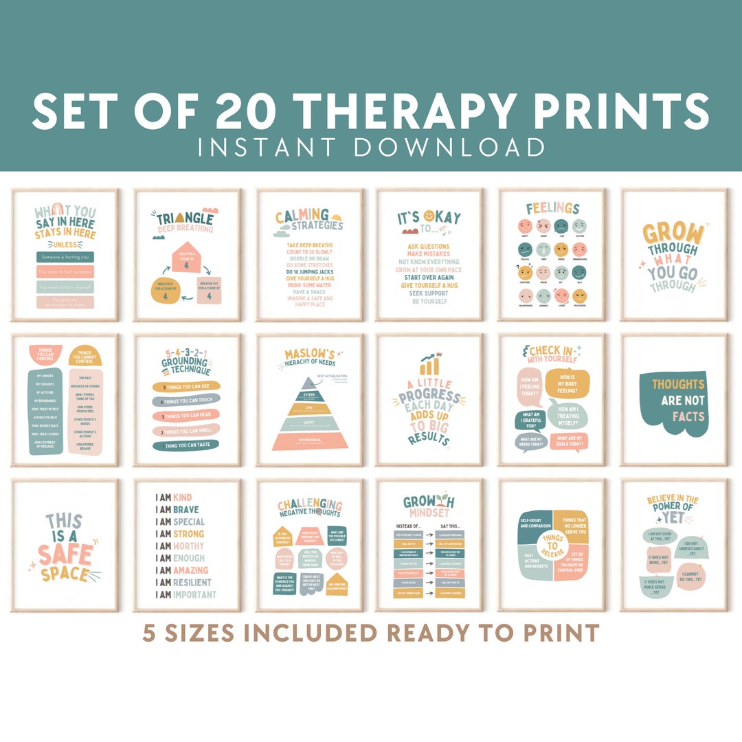 Set of 20 Bundle School Counseling Signs Posters Therapy Office Decor ...